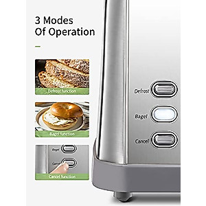 Toaster 4 Slice, Extra Wide Slots, Stainless Steel with High Lift Lever, Bagel and Muffin Function, Removal Crumb Tray, 7-Shade Settings with Warming Rack, Silver, Yabano