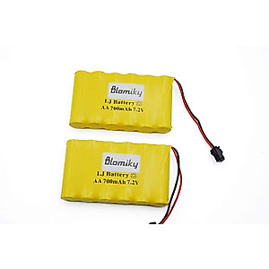 Blomiky 2 Pack 7.2V 700mAh Ni-Cd Rechargeable Battery Pack with SM 2P Plug Replacement for Old Version 15 Channel Huina 1550 550 RC Excavator 7.2V 700mAh Yellow 2