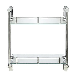 MODONA Double Wall Glass Shelf with Pre-Installed Rail - Polished Chrome - Oval Series - 5 Year Warrantee