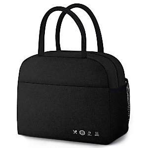 DALINDA Lunch Bag Lunch Box for Women Men Reusable Insulated Lunch Tote Bag,Leakproof Thermal Cooler Sack Food Handbags Case High Capacity forTravel Work School Picnic- Black