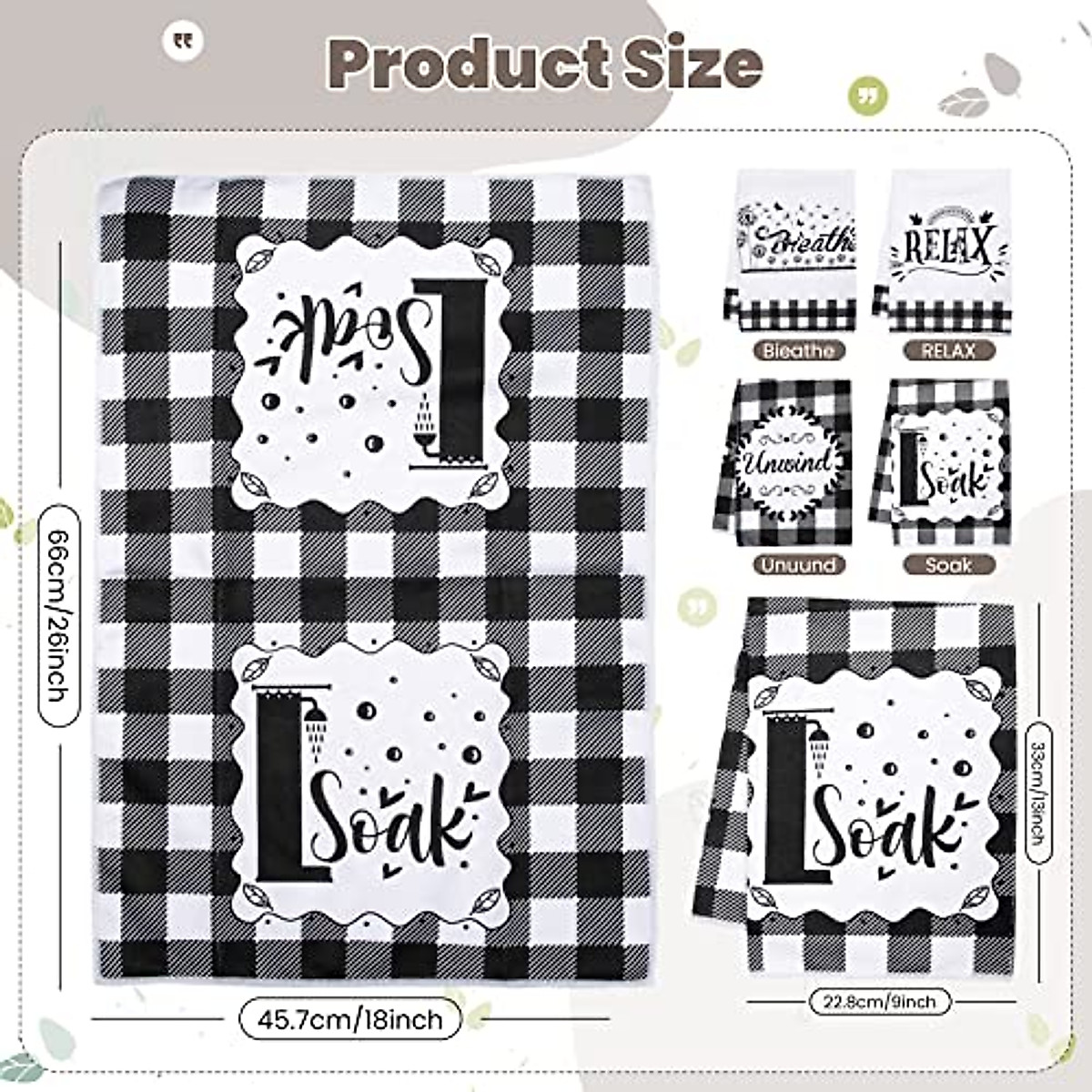 Rumia 4PCS Plaid Bathroom Hand Towels Black White Buffalo Plaid Farmhouse Bathroom Hand Towel Relax Soak Unwind Breathe Kitchen Dish Hand Towel Bath Towels Decorative Set for Bathroom Restroom Decor