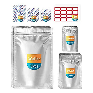 55 Pack Mylar Bags with Oxygen Absorbers, 10 Mil Mylar Bags for Long Term Food Storage, Resealable Heat & Sealable