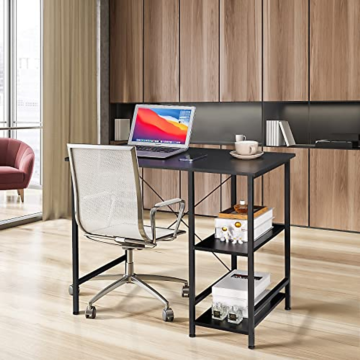ZenStyle Small Computer Desk with Storage Shelves Under Desk Reversible, 36Inch Home Office Writing Desk Table with Shelves for Small Place, Black