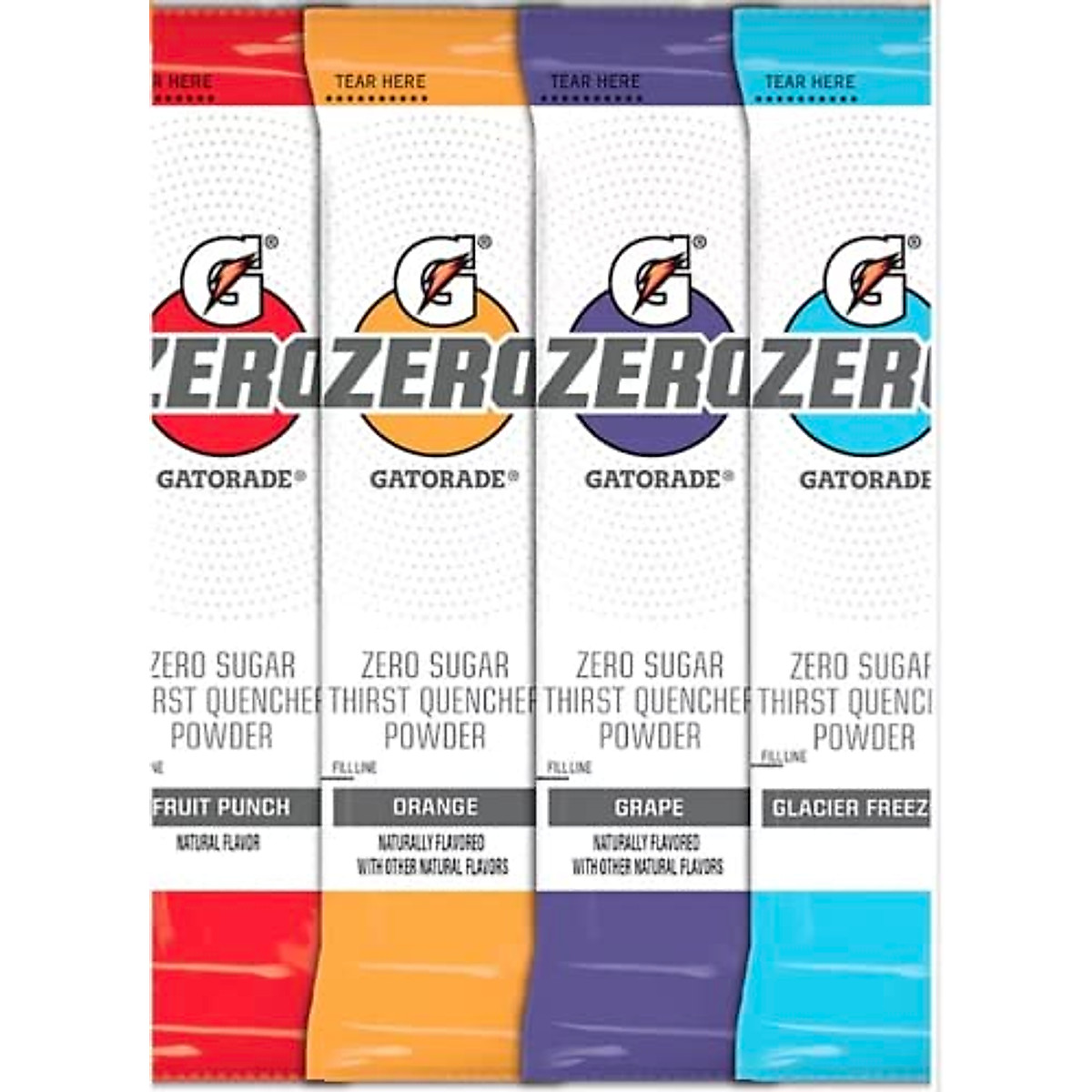 Gatorade G Zero Powder 4 Flavor Variety Pack 10 of Each FlavorPack of 40 0.10oz Glacier Freeze Orange Grape Fruit Punch packed by TOOZOON