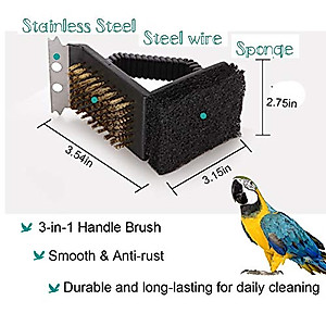 Bonaweite Bird Cage Cleaning Brush, Multi-Function Stainless Steel Triangle Birdcage Cleaner, Pet Supply Kennel Cage Accessory for Parrot Birds Dogs Cats …
