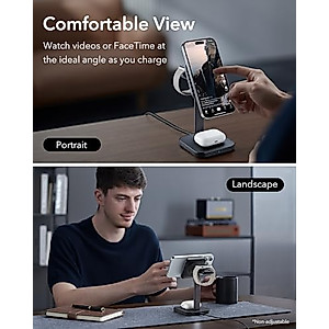 ESR 3 in 1 Wireless Charging Station for Apple [Certified] Portable Apple Watch Charger & MagSafe Charger Stand for iPhone, Wireless Charger for Multiple Devices iPhone 15/14/13/12&Watch&AirPods,Black