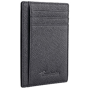 Travelambo Front Pocket Minimalist Leather Slim Wallet RFID Blocking Medium Size Card Holder Gifts for Men (Black Cros)