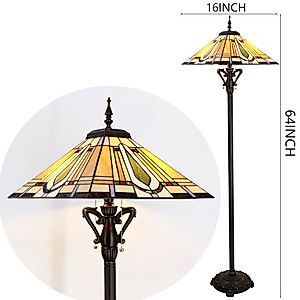 AVIVADIRECT Tiffany Floor Lamp Geometry Mission Style Stained Glass Standing Reading Light 16X16X64 Inch
