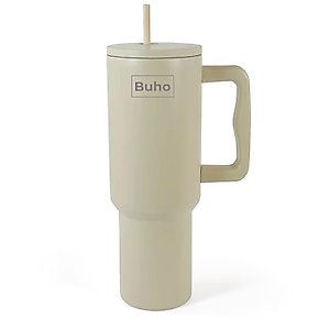 Buho Outdoor Tumbler, 40 oz, Double-Wall Insulated, Ergonomic Handle with Lid Straw (Light Coffee)