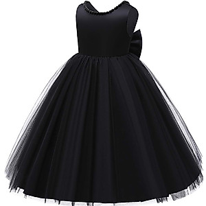 Baby Flower Girl Party Wedding Black Dress, Sleeveless Floor Length Tutu Tulle Dance Gown 12 Months 1st Birthday
