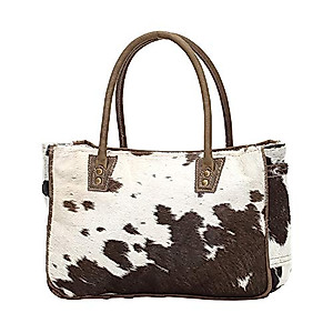 Myra Bags Bucket Genuine Leather with Animal Print Tote, Brown, Size One_Size, Tan, Khaki, Brown, One_Size