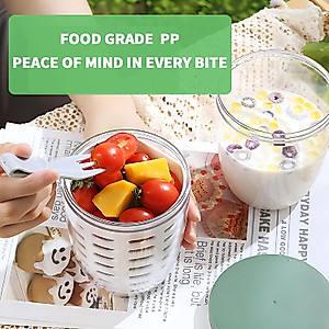 Luiruey Portable Fruit Cups with Lids and Fork, Overnight Oats Containers Snack Pot with Airtight Lid 20 oz Cereal, Milk, Vegetable and Fruit Salad Storage Containers (green)