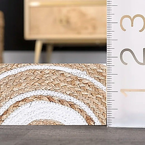 100% Jute Area Rug Approx 3 Feet - Braided Design Hand Woven Natural White Rings Carpet - Home Decor for Living Room Hallways - Round Natural Fibers 36" inch