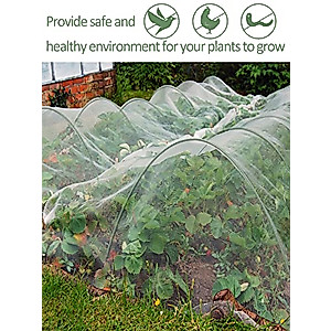 50Pcs 17in Greenhouse Hoops Kit with 9.8 x 29.5 ft Plant Cover Netting, Detachable Fiberglass Grow Tunnel Frame for DIY Plant Support Indoor Outdoor Garden Raised Bed