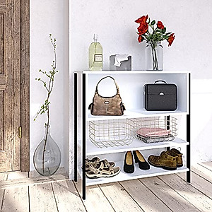 PLAYCON Decorative Open Shelf Unit and Display Cabinet, for Living Room, Study Room or Else, 32(11/16)" Wide, Innovative Textured PVC White Wood Veneer Looking Finishing