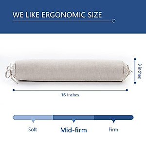 Buckwheat Pillow for Sleeping 3" x 16" Organic Cotton Adjustable Firm Cervical Roll Bolster Cylinder Recliner Neck Roll Pillow for Sleeping Pain Relief Round Neck Support Lumbar Bed Legs Back Yoga
