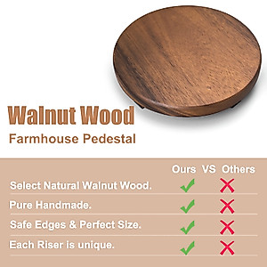 kulusion Walnut Wood Pedestal Stand, Decorative Wood Riser For Display, Farmhouse Decor Soap Tray, Displays Your Plant Bottles Candles for Your Home (Round,9 x 1.57Inch)