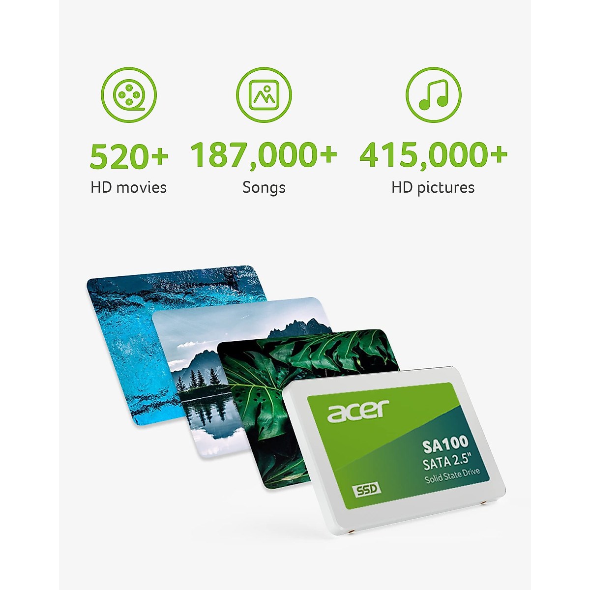 acer SA100 480GB 2.5 Inch SATA SSD Internal Solid State Drive, Up to 560MB/s Read - BL.9BWWA.103