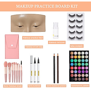 Makeup Practice Face Board, Resusable 3D Makeup Mannequin Face, Eyes Makeup Practice Face with Makeup Kit for Makeup Student and Beginner to Practice Eyeshadow Eyeliner Eyebrow Makeup & Lash Extension