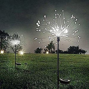 XVZ Solar Garden Lights, 2 Pack 120 LED Solar Powered Firework Light,2 Modes and Waterproof DIY Outdoor Decoration Light for Walkway Pathway Backyard Christmas Party Decor（Cold White）