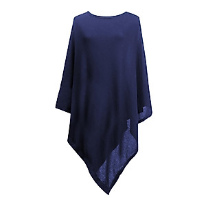 MissShorthair Women's Lightweight Knitted Scarf Poncho Sweater Cape Shawl Versatile Fall Winter Ponchos Wraps Dark Blue