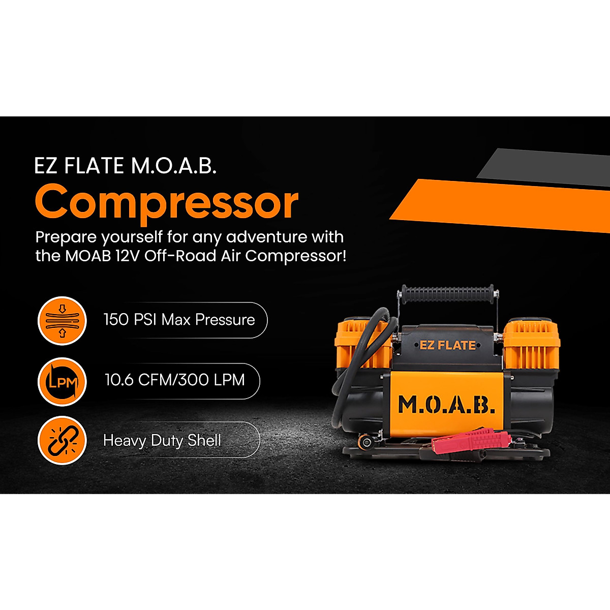 EZ FLATE M.O.A.B. Dual Air Compressor for 4x4 Offroad Vehicles, Fast Inflation, 12V Power, Easy to Use, Storage Bag