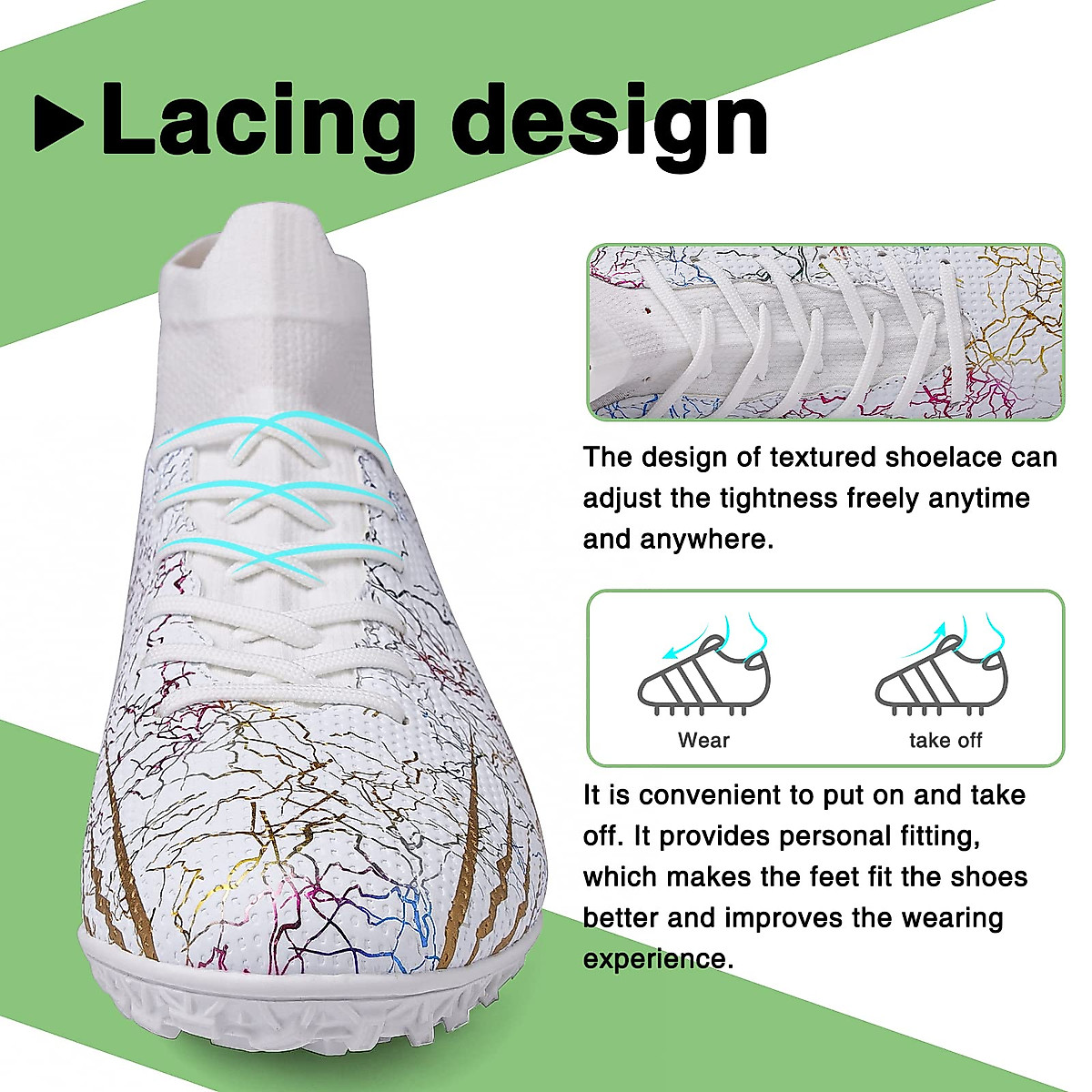 Indoor Soccer Shoes Mens Soccer Cleats Women Turf Soccer Shoes Men Tacos De Futbol para Hombre Zapatos De Futbol para Hombres Futbol Football Cleats for Big Boy Futsal Shoes High Top Shoes TF