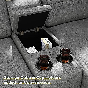 HONBAY Reversible Sectional Sofa Couch Modern Upholstered L Shaped Sofa with Cup Holders & Storage Console, Left or Right Side Chaise Sectional Sofa for Living Room Office, Grey