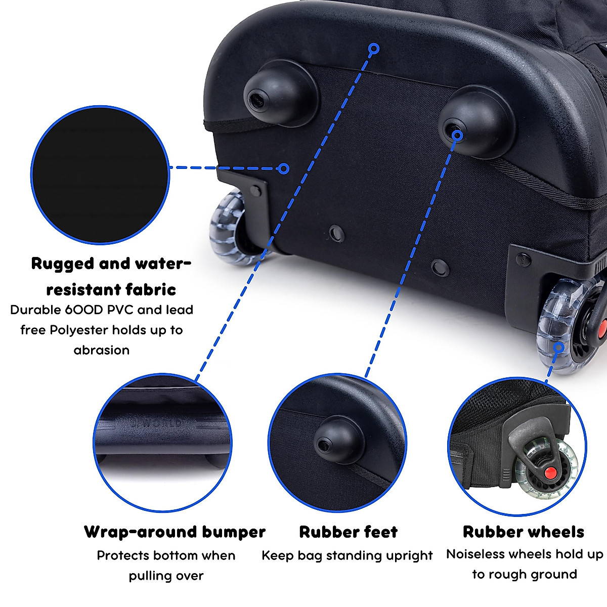 J World New York Sunny Rolling Backpack for Kids and Adults, Black, One Size