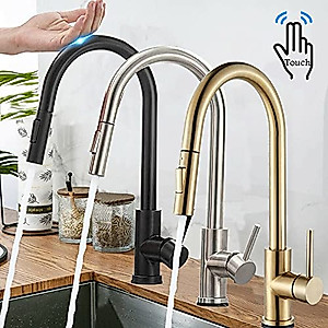 OMOONS Kitchen Taps Pull Out Sensor Kitchen Faucets, Stainless Steel Smart Induction Mixed Tap, Touch Control Sink Tap, Smart Faucet Kitchen Faucet/Black