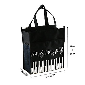Music Theme Handbag Canvas Piano Keys Tote Bag Reusable Grocery Bag for Shopping