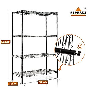 EZPEAKS 4-Shelf Shelving Unit with Shelf Liners Set of 4, Adjustable Rack Unit, Steel Wire Shelves, Shelving Units and Storage Rack for Office Kitchen and Garage (35.5W X 15.8D X 54H)