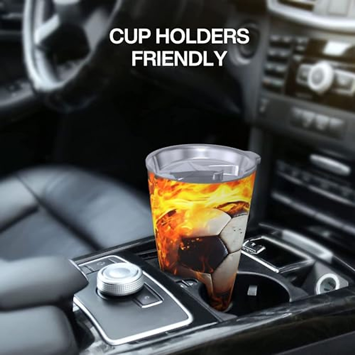 AYCZN Fire Soccer 20 OZ Tumbler Stainless Steel Travel Coffee Mug, Ball Sports Insulated Water Bottle with Lid and Straws Leakproof Thermal Cup