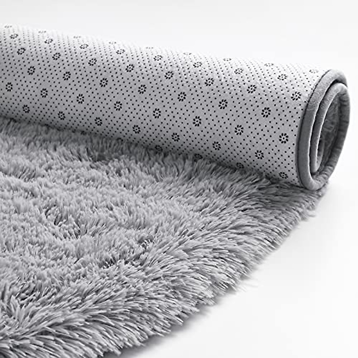 Softlife Fluffy Rugs for Bedroom, Shag Cute Area Rug for Girls and Kids Baby Room Home Decor, 2.6 x 5.3 Feet Oval Indoor Carpet for Nursery Dorm Living Room, Grey