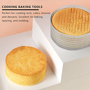 JUMYNOOY 6 Tart Rings Stainless Steel Heat-Resistant Perforated Cake Ring Mold Round Baking