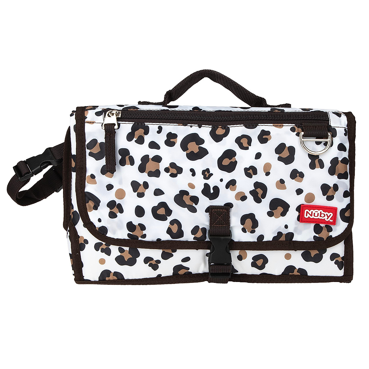 Nuby Portable Baby Changing Pad Station, Quick Wipe Clean Changing Mat with Built-in Pillow, Leopard Print