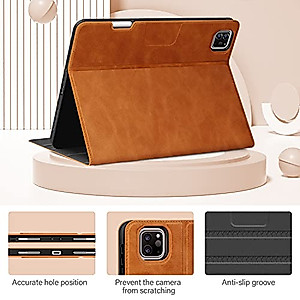 BloxFlag Case for iPad Pro 12.9 6th/5th/4th/3rd Generation with Card Pocket/Pencil Holder/Typing Angle Auto Sleep/Wake iPad Pro 12.9 2022/2021/2020/2018 Vegan Leather Cover (Brown)