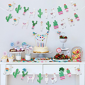 Boao 3 Pcs Llama Party Supplies Llama Cactus Banner Garland Llama Party Decoration Cactus Banner for Mexican Fiesta Llama Themed Birthday Graduation Cinco de Mayo Hawaiian Party Supplies