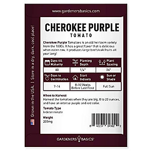 Cherokee Purple Tomato Seeds for Planting Heirloom Non-GMO Seeds for Home Garden Vegetables Makes a Great Gift for Gardening by Gardeners Basics