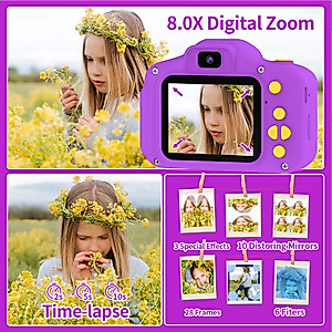 Kids Camera for Boys Girls - 2 Inch IPS Children Camera for Kids 1080P Video Camcorder Toddler Camera Birthday Gifts for 3 4 5 6 7 8 9 Year Old Girls Boys with SD Card (Purple)
