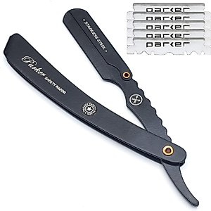 Parker SRXBLK Stainless Steel Clip Type Barber Straight Barber Razor & 5 Blades - Black Finish - **JUST INTRODUCED FOR 2023**