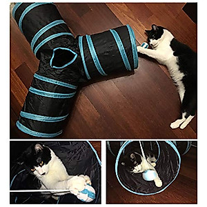 CO-Z 3 Way Cat Rabbit Tunnel Tube, Collapsible Crinkle Pet Tunnels Cats Accessories with Toy Ball Peek Hole, Roomy and Tear Resistant Indoor Outdoor Pet Toy Play Tunnel for Kitty Bunny Puppy