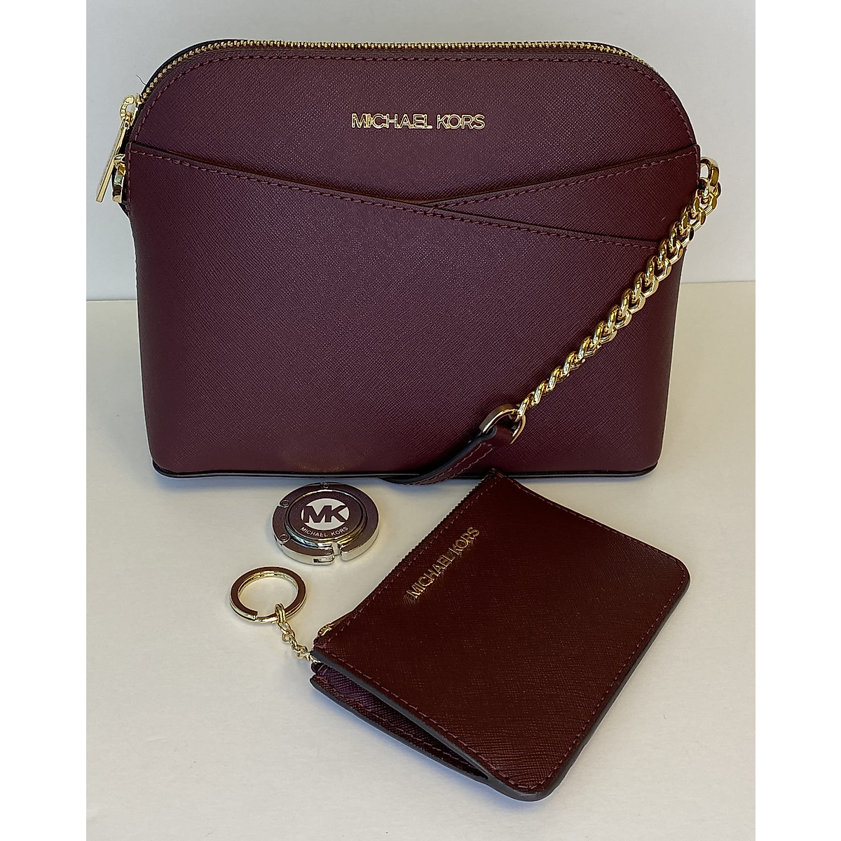 Michael Kors MICHAEL Michael Kors Jet Set Travel MD Dome XCross Crossbody bundled with SM TZ Coinpouch Purse Hook (Merlot)