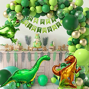 Janinus Dinosaur Party Balloon Garland Kit-119PCS Jurassic World Three Rex Balloon Arch Kit With Green Gold Balloons 4D T-Rex Balloons For Dinosaur Jungle Jurassic Safari Theme Birthday Party Decor