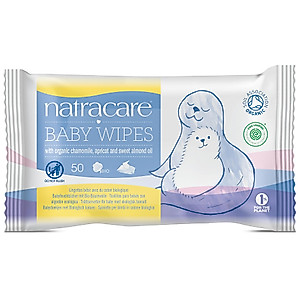 Natracare Organic Cotton Baby Wipes With Essential Oils of Chamomile, Apricot and Sweet Almond Oil (1 Pack, 50 Wipes Total)