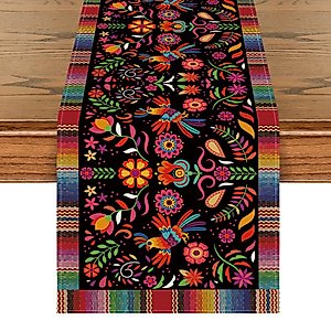 Artoid Mode Bird Dia De Los Muertos Serape Mexican Fiesta Table Runner, Cinco De Mayo Day of The Dead Kitchen Dining Table Decoration for Home Party Decor 13x72 Inch