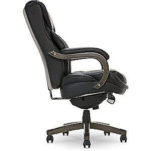 La-Z-Boy Harnett Big & Tall Executive Office Comfort Core Cushions, Ergonomic High-Back Chair with Solid Wood Arms, Bonded Leather, Black