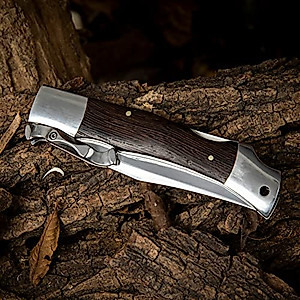 Dispatch Folding Pocket Knife Stainless Steel Mirror Blade, with Wenge Wood Handle, Back Lock Design and Hand-blocking Design for Outdoor, Tactical, Survival, and EDC