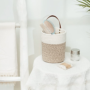 Hanging Storage Baskets Set of 2 For Wall/Door/Garage/Cabinets/Closet Organizer 6.7"x7.9" Small Woven Cotton Rope Basket with Leather Handle Home Décor for Plants