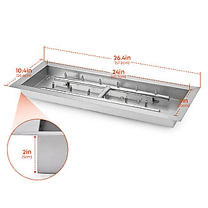 Stanbroil 24" x 8" Drop-in Fire Pit Burner and Pan, Upgrade Stainless Steel Jet Burner, High Flame, 90k BTU Max